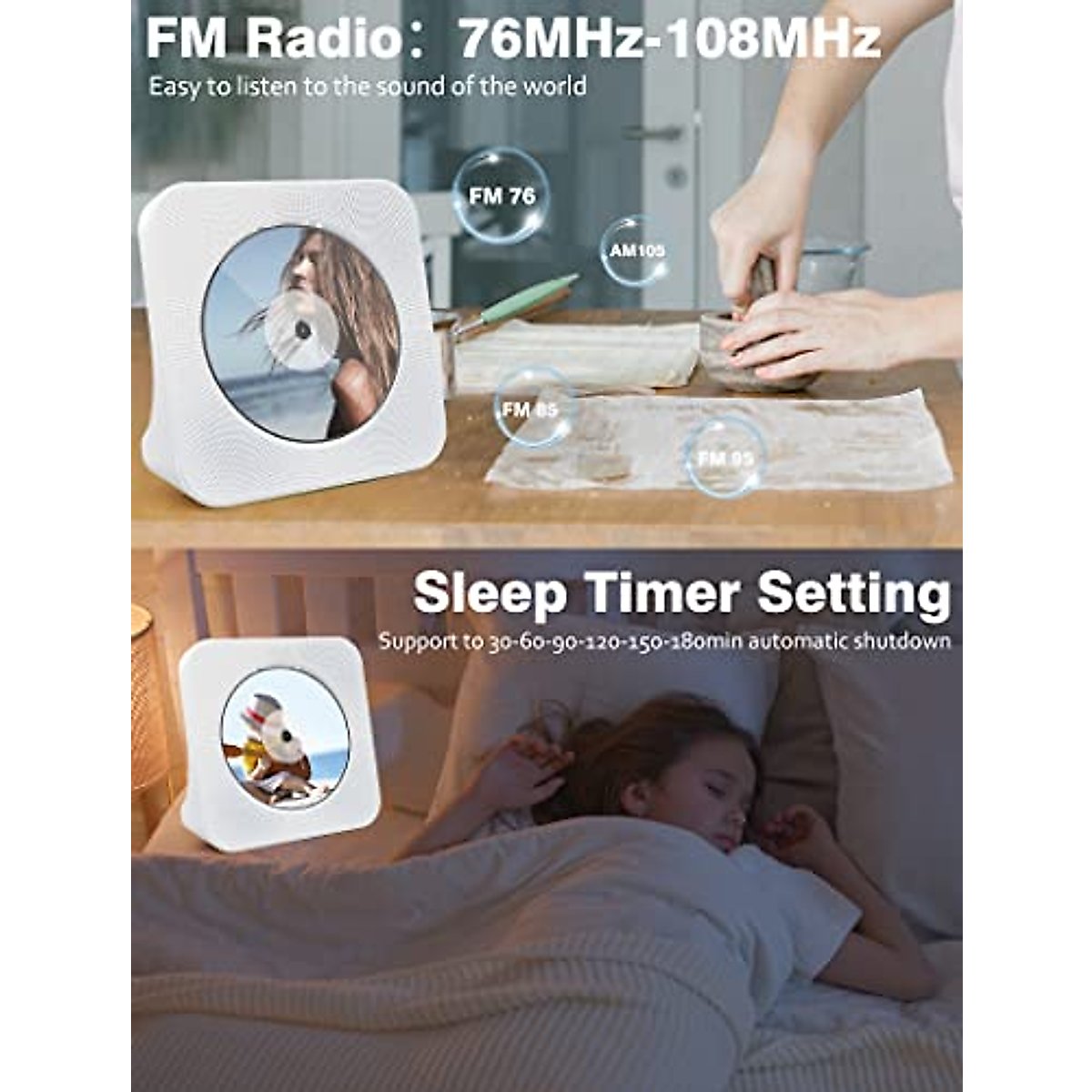 Portable CD Player with Bluetooth: 4000mAh Rechargeable Kpop Music Player with HiFi Speaker,Remote Control,LCD Display,Sleep Timer,Headphone Jack, Supports CD/Bluetooth/FM Radio/U-Disk/AUX