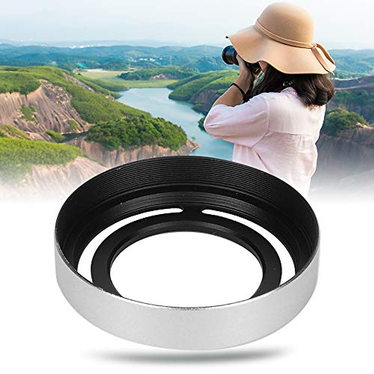 Oumij1 Hollow Metal Lens Hood - Compact Lens Hood - Detachable Camera Lens Hood - for Fuji X10/X20/X30 Camera(Silver)