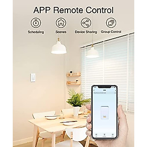 GHome Smart Dimmer Switch Work with Alexa Google Home, Single Pole 2.4GHz Wi-Fi Switch for Dimmable LED CFL INC Light Bulbs, Neutral Wire Required, UL Certified, No Hub Required, 4Pack