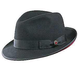 Levine Hats 100% Wool Velvet Red Bottom Satin Lined Fedora Hat (Large, Black)