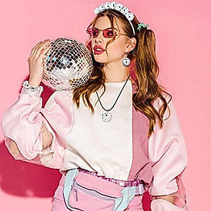Hicarer Disco Ball Accessories 70s Disco Costume for Women Disco Ball Headband Disco Ball Earrings Disco Ball Necklace Disco Ball Bracelet 1970 Disco Ball Costume Accessories for Women