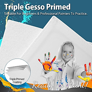 Painting Canvas Panels 8x10 inch 12 Pack, Flat Canvases for Painting 8oz Triple Primed 100% Cotton Acid-Free Blank Art Paint Canvas for Acrylic Oil Watercolor Tempera Paints