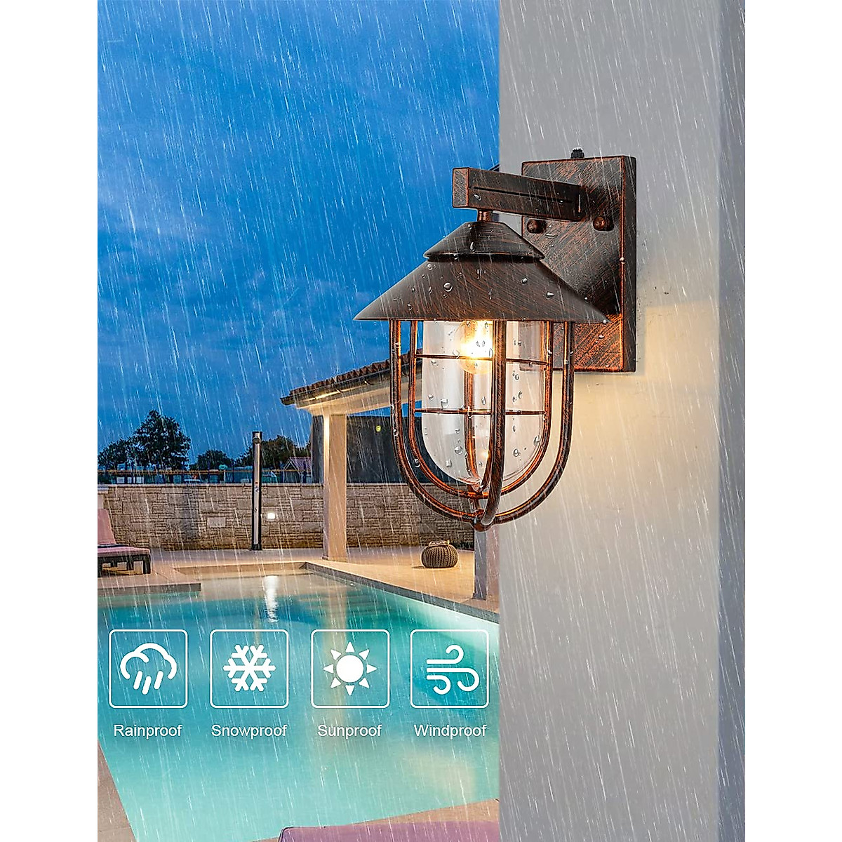 VOCLDFA Dusk to Dawn Sensor Outdoor Wall Lantern Nautical Style Outdoor Lighting fixtures Wall Mount Waterproof Outdoor Wall Sconce Retro Oil Rubbed Bronze Finish Outside Wall Lamp for Porch Yard