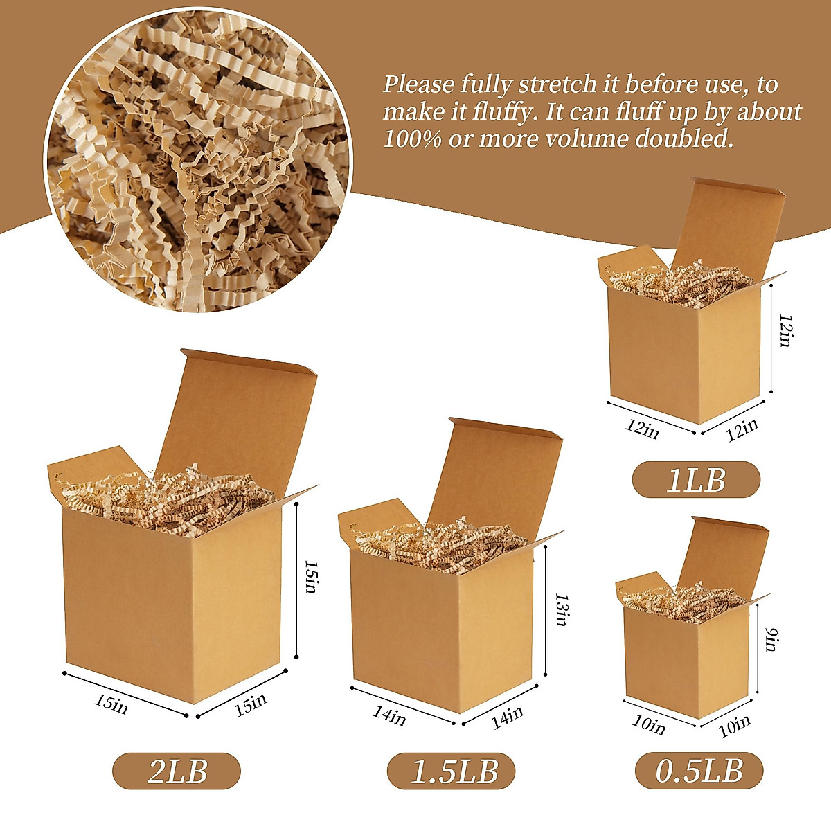 TCAIRG Crinkle Cut Paper Shred Filler (1/2 LB) for Gift Wrapping and Basket Filling - Kraft Shredded Paper for Gift Box, Box Confetti Shredded, Box Stuffing