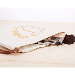 ELEGANTPARK Birthday Gifts for Women Mom Friend Personalized Bag with K Letter Teacher Gifts Bridesmaid Gifts Monogrammed Gifts for Women Canvas Tote Bag and Makeup Bag 2 Pcs