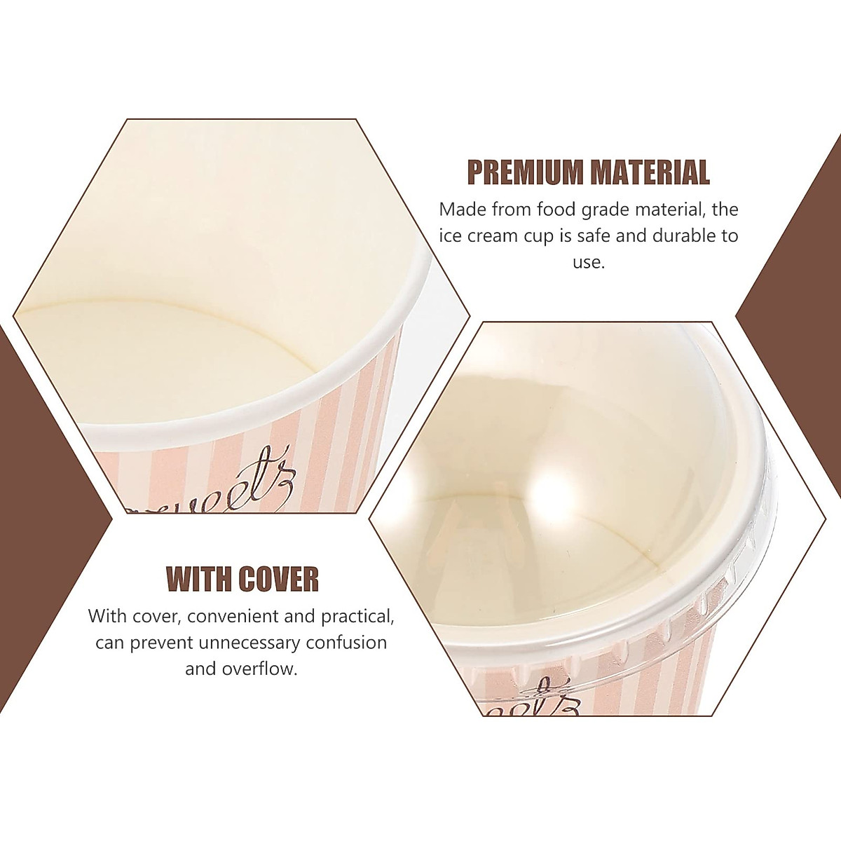 Zerodeko Yogurt Container 50 Sets Dessert Paper Cups Dessert Bowls Disposable Yogurt Bowl Ice Cream Cups Lidded Cake Bowls for Sundae Bar Cake