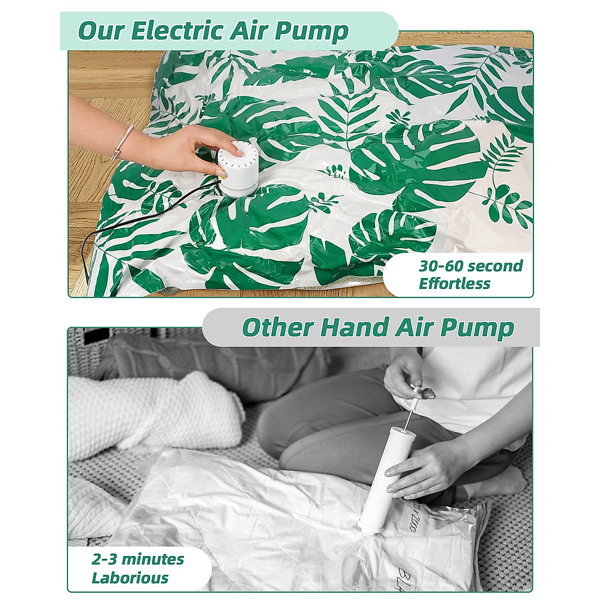 Colemoly Vacuum Storage Bags 10 Jumbo with Electric Air Pump, Big Compression Bags, Space Saver Vacuum Seal Bags for Clothing, Blankets, Storage and Organization, Travel Essentials