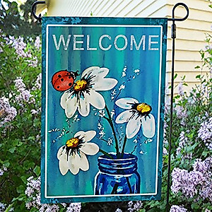 ANLEY |Double Sided| Premium Garden Flag, Spring Summer Daisy Jar and Ladybug Welcome Decorative Garden Flags - Weather Resistant & Double Stitched - 18 x 12.5 Inch