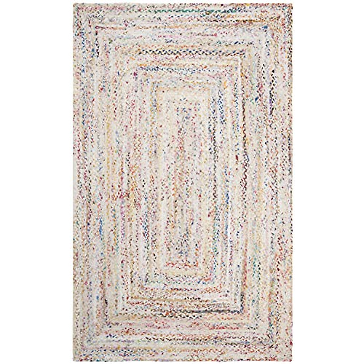 SAFAVIEH Braided Collection Area Rug - 5' x 8', Ivory & Multi, Handmade Boho Reversible Cotton, Ideal for High Traffic Areas in Living Room, Bedroom (BRD210B)