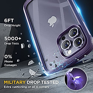 Miracase Glass Series for iPhone 14 Pro Case 6.1 Inch, 2023 Full-Body Clear Bumper Case with Built-in 9H Tempered Glass Screen Protector, with Camera Lens Protector (Noble Purple)