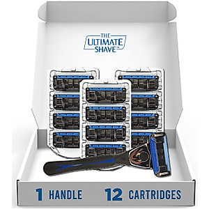 The Ultimate Shave Men's 5-Blade Razor Plus Bulk Pack of 12 Razor Blade Refill Cartridges with a Shaving Razor Handle