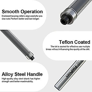 FivePears Flush Trim Router Bits 1/4 Inch Shank, 3/8 Inch Cutting Diameter, 2 Inch Cutting Length, Bottom Bearing Flush Straight Cut Trim Router Bit for Woodworking.