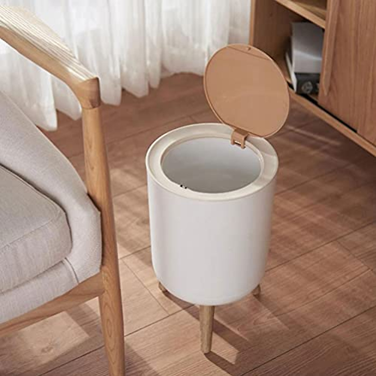 Angoily Trash Can Garbage Can with Press Top Lid Nordic Modern Waste Basket Plastic Trash Bin for Kitchen Bathroom Bedroom Living Room Office Outdoor