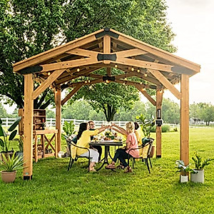 Backyard Discovery Norwood 14x12 All Cedar Wood Gazebo,Thermal Insulated Steel Roof, Durable, Supports Snow Loads and Wind Speed, Rot Resistant, Backyard, Deck, Garden, Patio