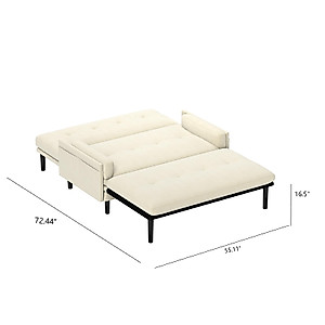 3 in 1 Sleeper Sofa Couch Bed, Convertible Loveseat Futon Sofa with 5 Level Adjustable Backrest, Corduroy Pull Out Couch, Modern Love Seat Pullout Bed for Small Space Living Room, Bedroom, Ivory