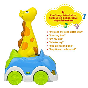 KiddoLab Catch Me Ring Toss Giraffe - Musical Moving Animal Toy with 3 Rings, Children's Songs, Flashing Lights, 2 Play Modes - Tossing Game Activity for Young Kids, Toddlers Ages 18 Months Old & Up