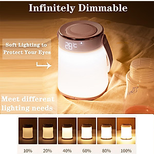 Lotuze Night Light Dimmable for Kids, Rechargeable Portable Touch Lamp with Alarm Clock, Nursery Night Light with Time and Temperature Display for Bedroom, Nursery