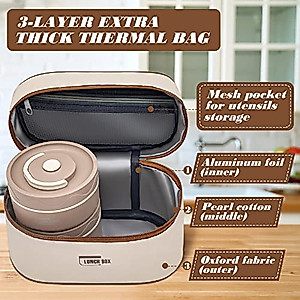 Stainless Steel Bento Box Adult Lunch Box, Portable Insulated Food Lunch Container Set with Thermal Lunch Box, 4 Separate Stackable Lunch Container for Adult Kids Men Women, 66 Oz/8.25 Cup, Brown
