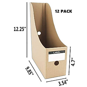 HUAPRINT Magazine File Holder(12 Pack,Brown)-Folder Holder,Desk File Organizer,Document Holder Box,Magazine Storage Box,With Labels