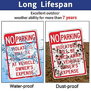 No Parking Sign, Violators Will Be Towed Away at Vehicle Owners Expense, 14 X 10 Reflective .40 Rust Free Aluminum, UV Protected, Weather Resistant, Waterproof, Durable Ink，Easy to Mount