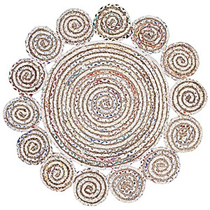 SAFAVIEH Cape Cod Collection Area Rug - 3' Round, Ivory & Multi, Handmade Boho Braided Jute & Cotton, Ideal for High Traffic Areas in Living Room, Bedroom (CAP211A)
