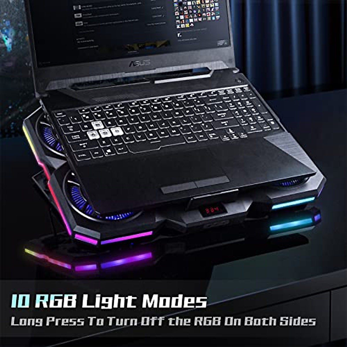 Navazip Laptop Cooling Pad with Thermoelectric Cooler and 4 Fans, Upgraded Laptop Cooler, RGB 14-18 Inches Laptop Stand, Multi-Gear Adjustment, Independent Control, Black