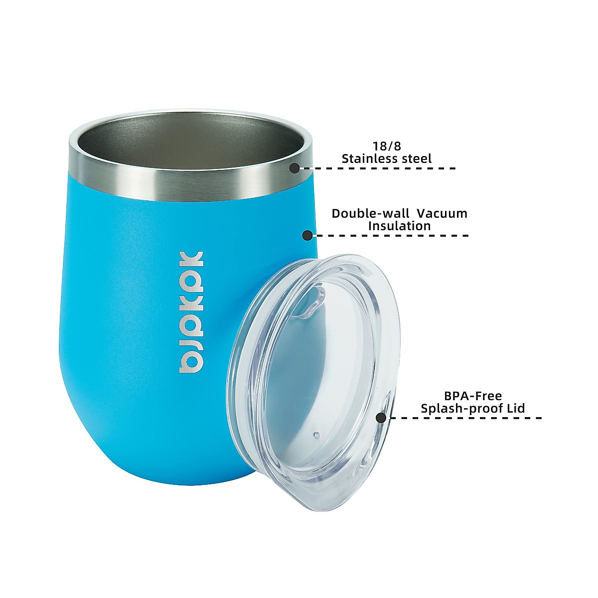 BJPKPK 2 pcs 12oz Insulated Wine Tumblers, 12oz Double Wall Vacuum Coffee Mugs with Lid, Unbreakable Stainless Steel Wine Glasses, Insulated Coffee Cups for Home & Outdoor, Blue