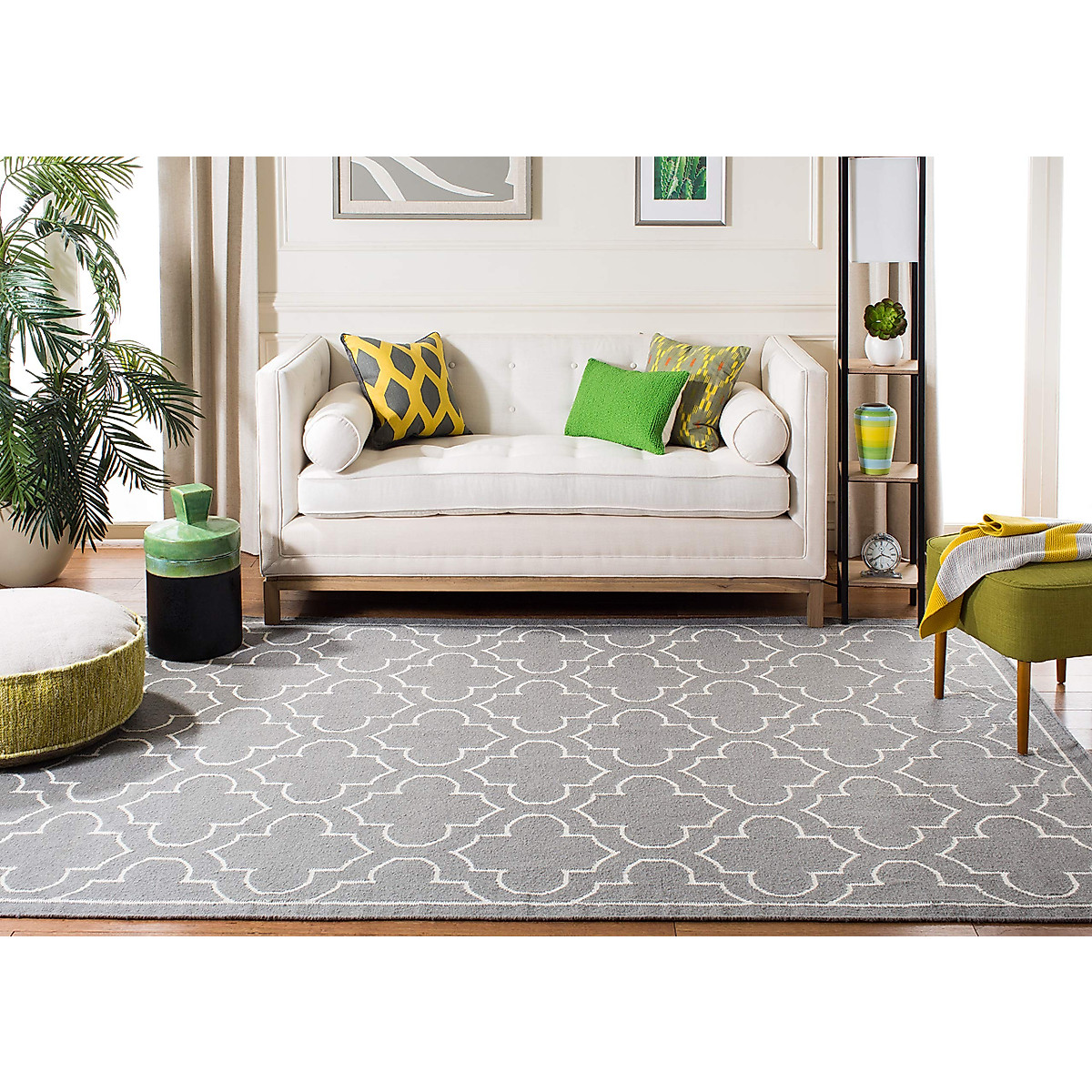 SAFAVIEH Dhurries Collection 8' x 10' Grey/Ivory DHU625B Handmade Flatweave Premium Wool Area Rug