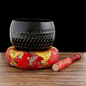 KUYUC Tibetan Singing Bowls Set, Meditation Sound Bowls for Prayer Yoga Reiki Healing Stress Reduction Stress Reduction (Color : Black, Size : 6inch)