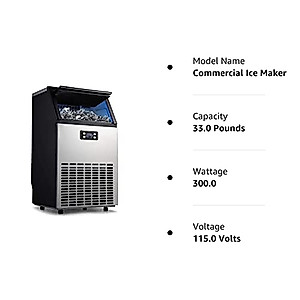 Northair Commercial Ice Maker, Built-In Stainless Steel Ice Machine, 100LBS/24H, Free-Standing Design for Party Gathering, Restaurant, Bar, Coffee Shop w/Ice Shovel, Hose