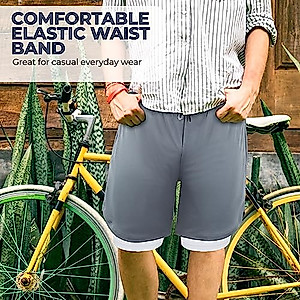 Panther Sports Apparel Men's Athletic Shorts for Gym, Workout, Running, Fitness, with Compression Liner, Lightweight, Quick-Dry, Zipper Pockets, 7-inch Inseam, Dark Grey, XL