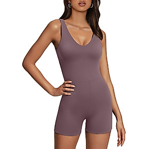 AUTOMET Womens Jumpsuits Bodysuit Rompers Workout One Piece Yoga Summer Athletic Active Sleeveless Shorts Outfits