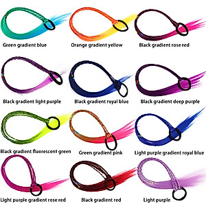 12 Pieces Colored Braids Hair Extensions with Rubber Bands Rainbow Braided Synthetic Hairpieces Ponytail Hair Accessories for Women Kids Girls Party Highlights Cosplay Dress Up