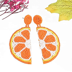 Statement Dangle Fruit Earrings - Fashion Cute Pineapple Orange Watermelon Cherry Beaded Fruit Earrings for Women Jewelry (Orange 2)