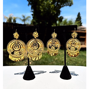 Folklorico Earrings, 3-Flowers (Medium) Size, Day of the Dead, Mexican Earrings