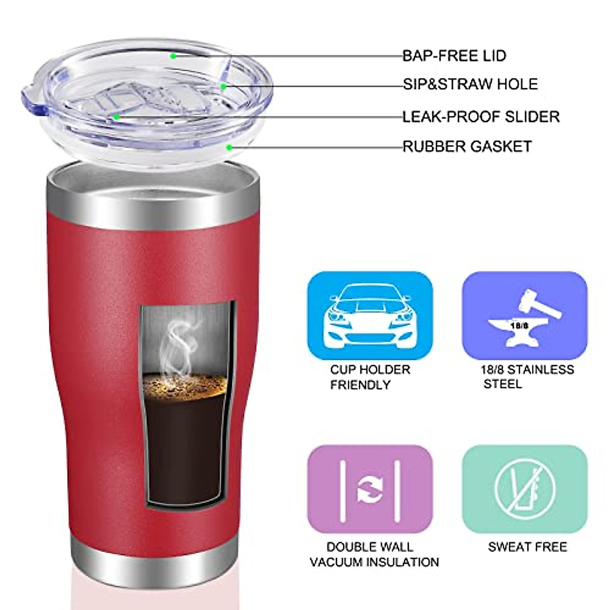 VEGOND 20oz Tumbler Stainless Steel Tumbler Cup with Lid And Straw Vacuum Insulated Double Wall Travel Coffee Mug(Brick red 1 Pack)