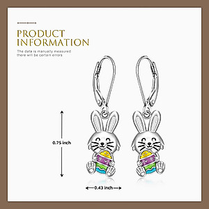 Easter Bunny Earrings for Women Sterling Silver Cute Bunny Rabbit Egg Earrings Dangle Jewelry Easter Holiday Gifts
