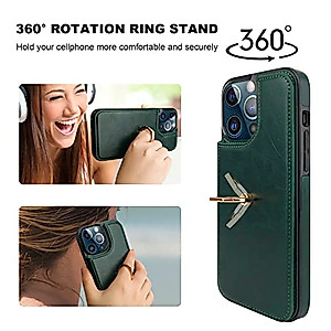 Onetop for iPhone 13 Pro Max Wallet Case with Card Holder, 360° Rotation Ring Kickstand RFID Blocking PU Leather Double Magnetic Clasp Shockproof Cover for Women and Girls 6.7 Inch (Green)