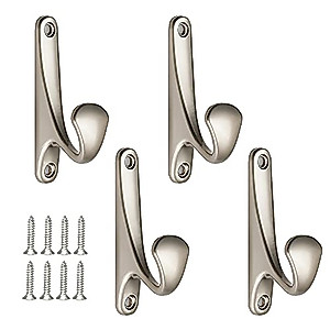 4 Pack Single Prong Wall Mounted Hat Towel Bag Hanger, Decorative Art Coat Hooks with Deep Curve, Solid Zinc Alloy Wall Hooks Holder for Keys, Umbrella, Matte Silver, Exxacttorch