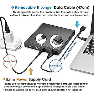 ROOFULL External CD DVD Drive USB 3.0 & USB-C CD & DVD Player Burner Portable CD/DVD +/-RW Disc Reader Writer with SD Card Slot and USB Ports for Laptop Desktop PC Windows 11/10, Apple Mac Computer