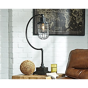 Signature Design by Ashley Jae Industrial 33.25" Metal Desk Lamp with Glass Shade, Black with Antique Finish