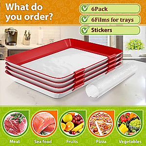 BxyxOw1 Food Plastic Preservation Trays 6 Pack Plastic Food Storage Containers with Plastic Lid Fruit and Vegetable Storage Food Preservation Trays- Stackable Reusable