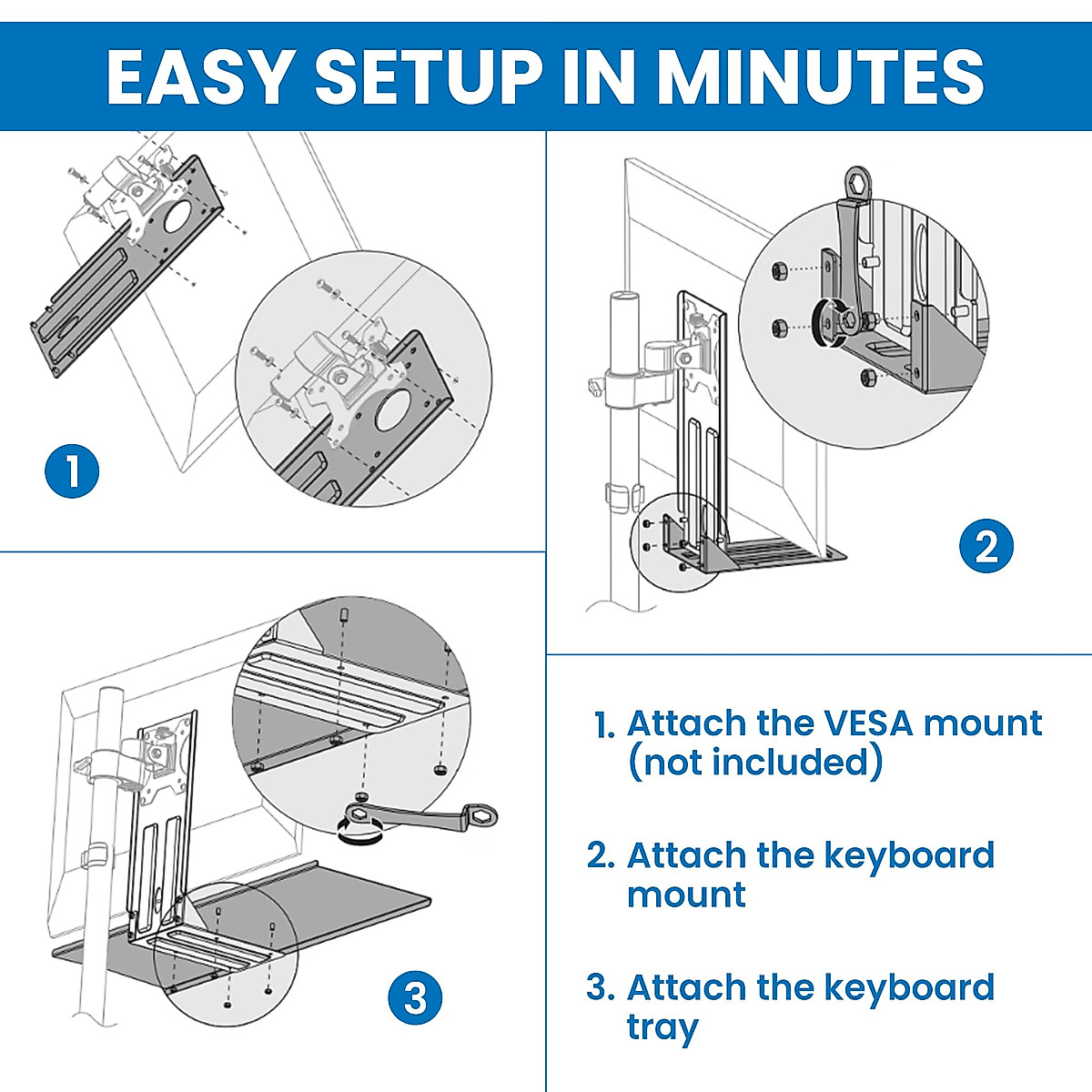 Mount-It! Monitor and Keyboard Wall Mount, Standing Workstation VESA Keyboard Tray Platform, 26 Inch Wide Platform with Surface for Mouse Pad (MI-7917)