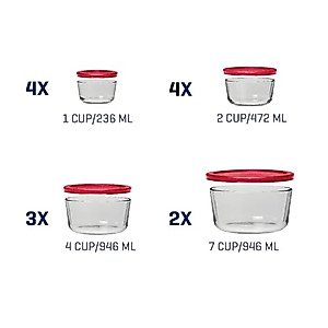 Anchor Hocking 26 Piece Glass Storage Containers with Lids (13 Glass Food Storage Containers & 13 Red SnugFit Lids)