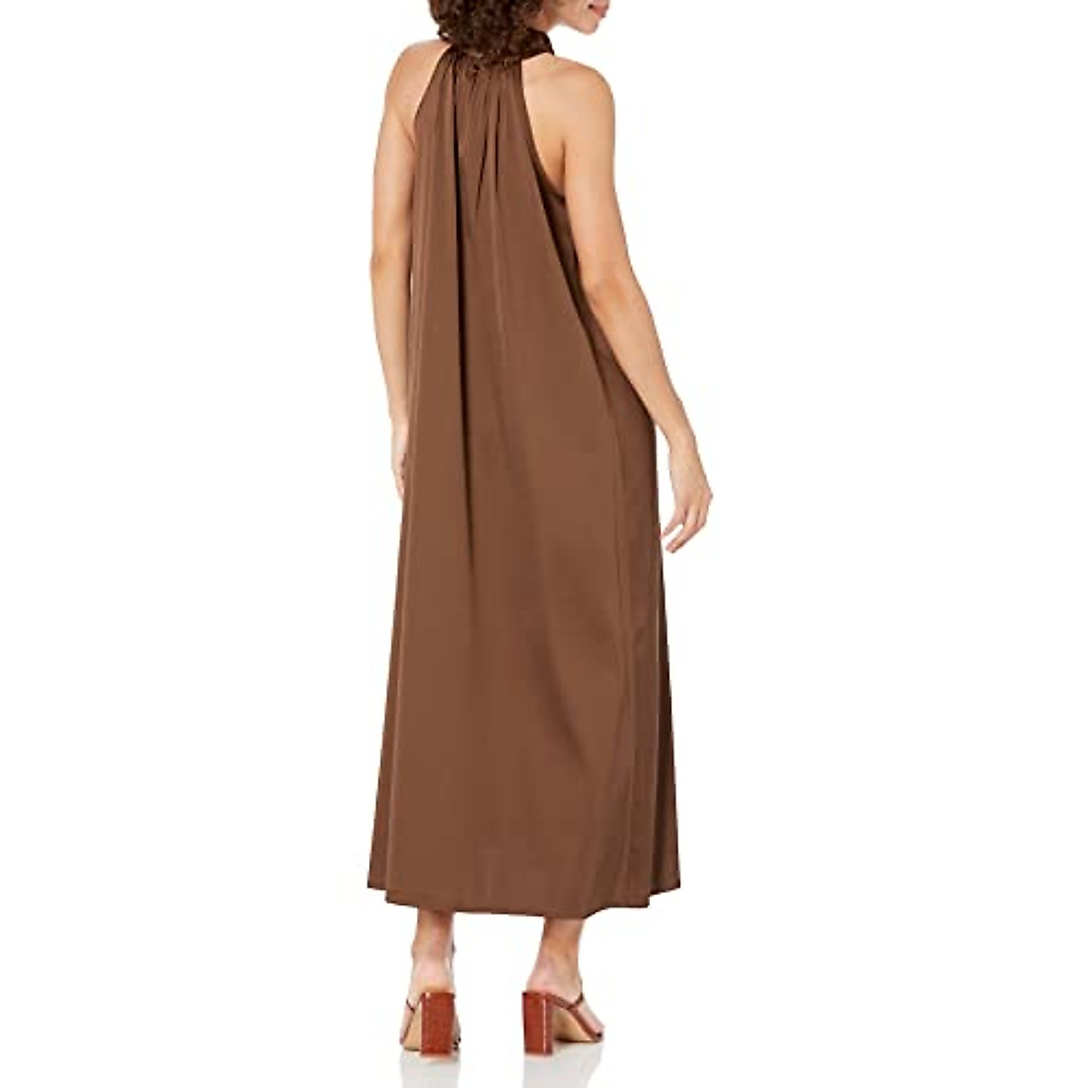 The Drop Women's Arlette Silky Stretch Halter Maxi Dress, Coffee Bean, M