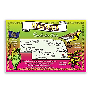 U.S. State Map Postcard Set. 50 modern post card variety pack. Illustrated postcards with maps of all fifty states of the United States of America. Made in USA.