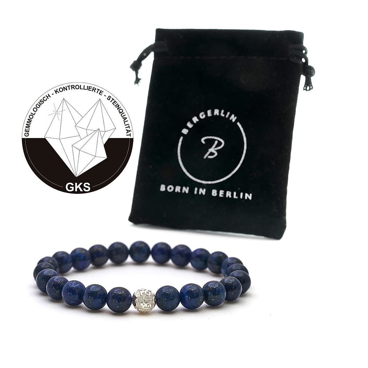 BERGERLIN Lapis lazuli bracelet - Genuine pearl bracelet with natural stone and 925 sterling silver pearl