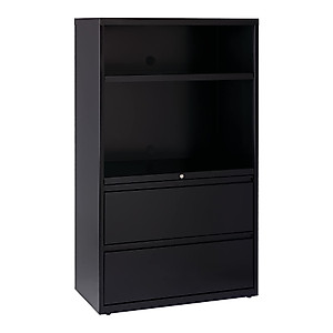 Hirsh Industries Metal Office Filing and Bookcase Storage Cabinet Combo - Black