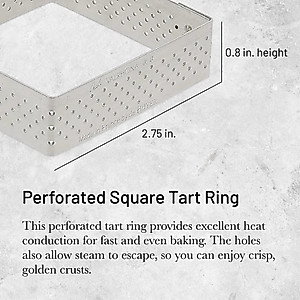 de Buyer Perforated Square Tart Ring - L: 2.75” x H: 0.8” - Perfect for Baking Beautifully Crisp Tarts - Easy to Use & Clean - Made in France