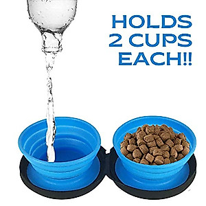 Collapsible Travel Dog Bowl or Cat Travel Bowls, Two Adjustable, Expandable Silicone Dog Bowl with Convenient Carry Case for Food and Water Pet Bowls for Travel or Park